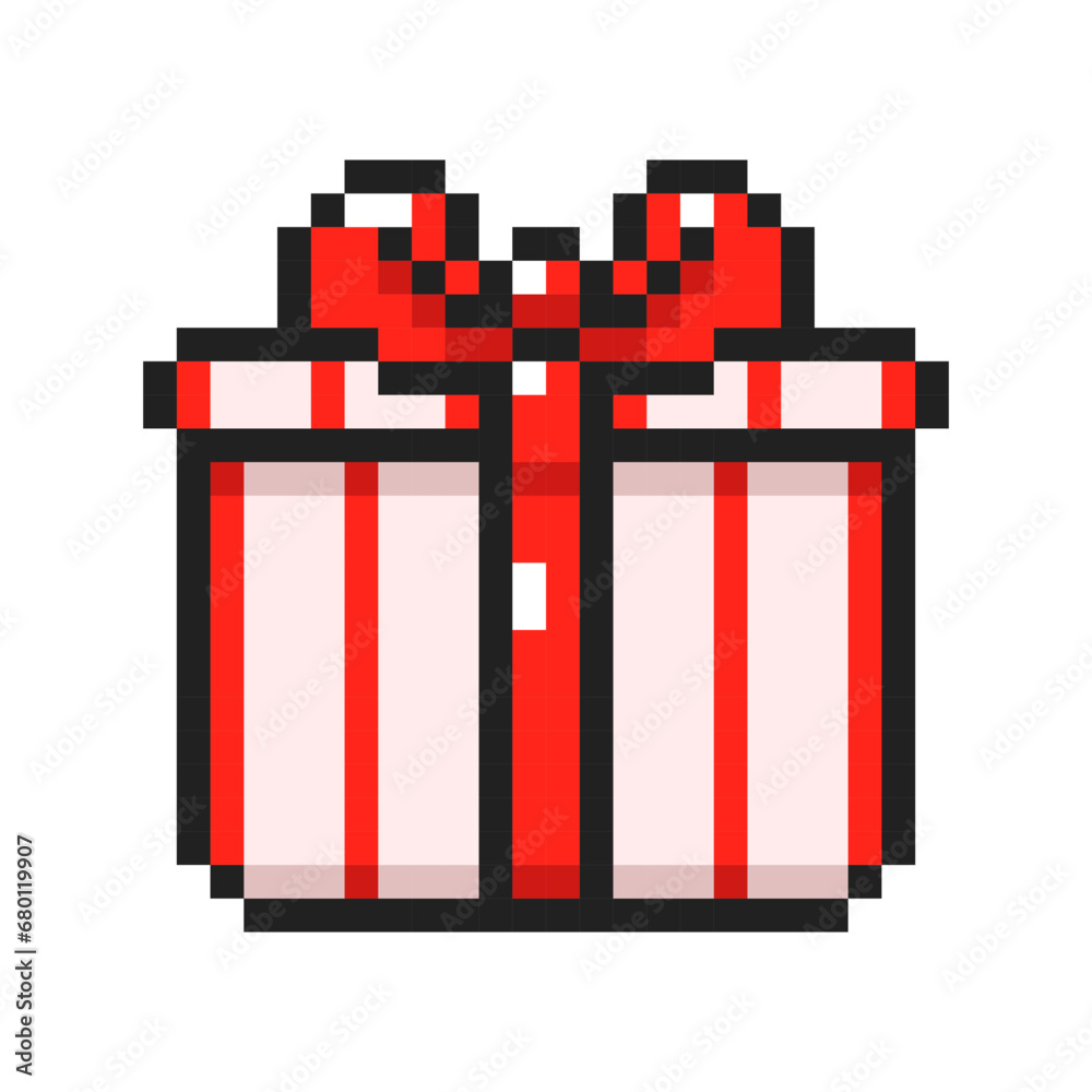 Pixel art present of gift box with bows, 8-bit present package. Pixel ...