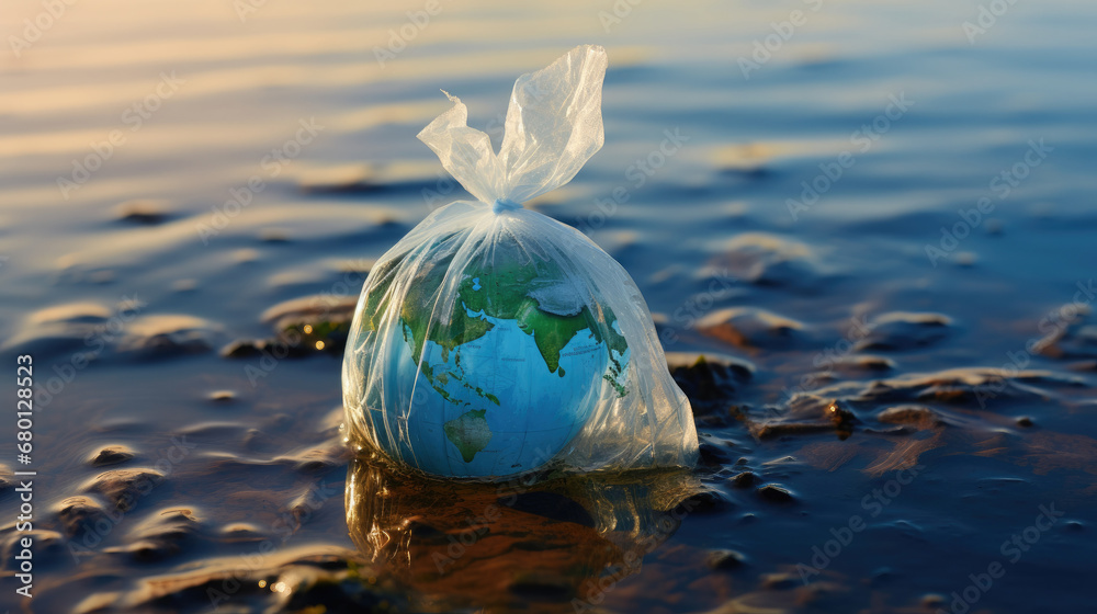 tree in a transparent plastic bag, global warming concept, environment ...