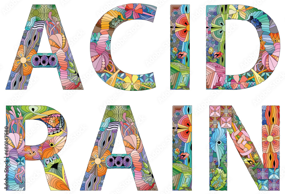 Word ACID RAIN. Vector zentangle object for decoration Stock Vector ...