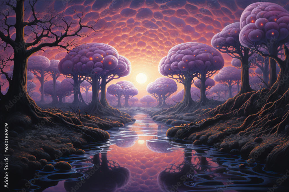 Purple surreal trees in the nature ai generated 4k wallpaper. Stock ...
