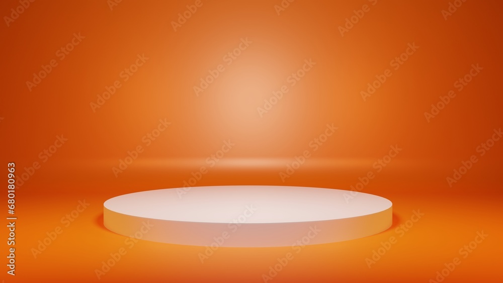 Blank orange stand for showing product 3d render, empty orange ...