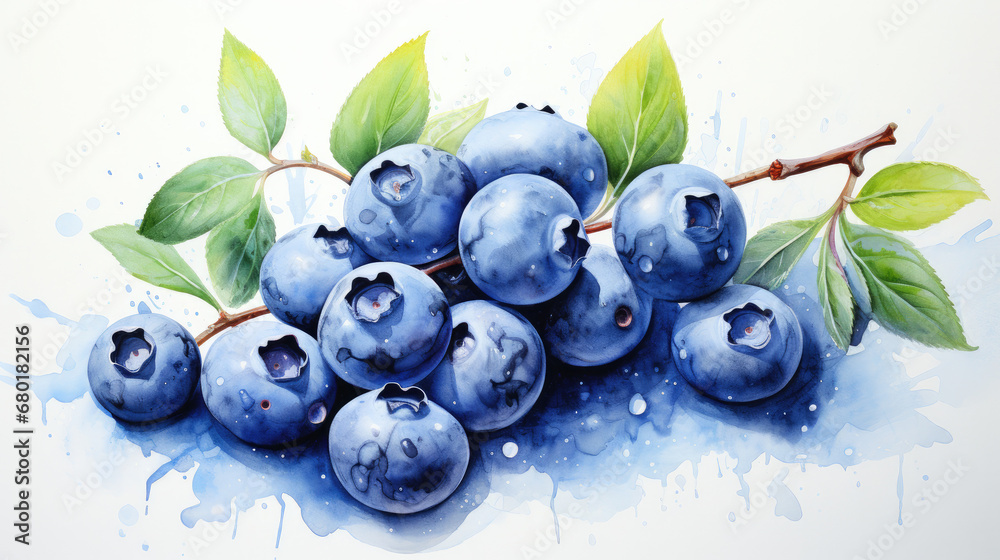 Blueberry painted in a captivating watercolor fashion. The blend of ...