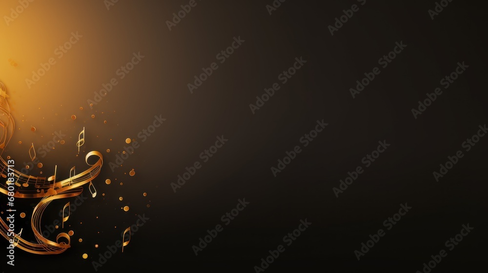 a black and gold background with musical notes and a treble clefs in ...