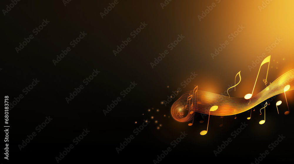 a music note with musical notes coming out of it on a black and yellow ...