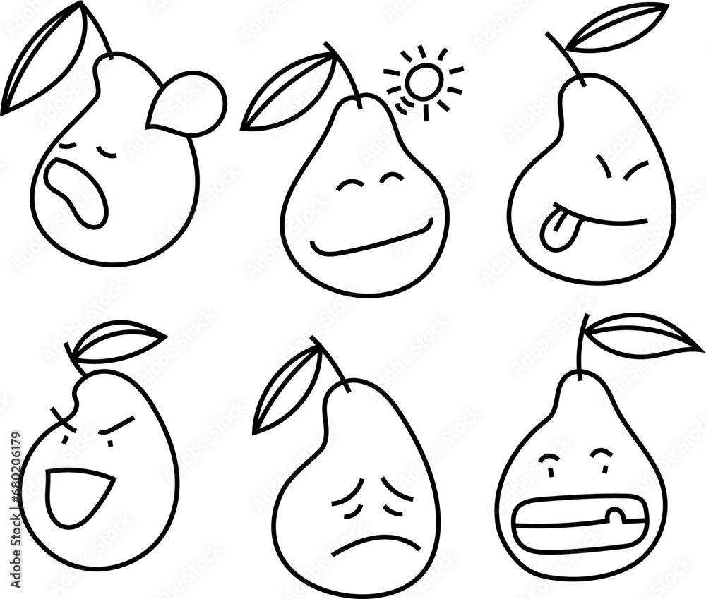graphic illustration of mango face emoticons in a set, this vector is ...