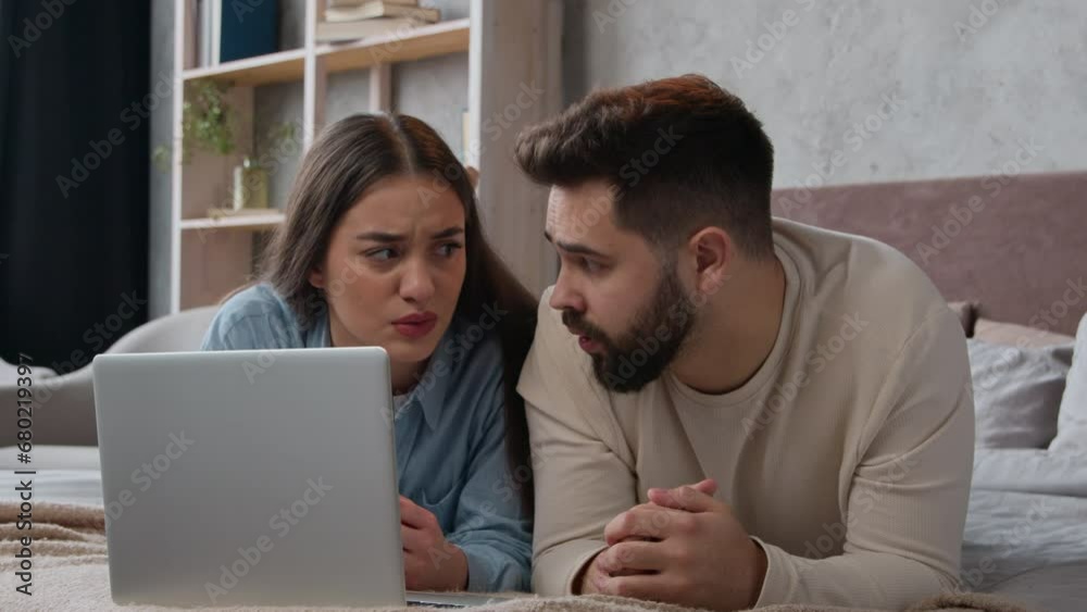 Upset couple disappointed woman wife and man husband Caucasian family ...