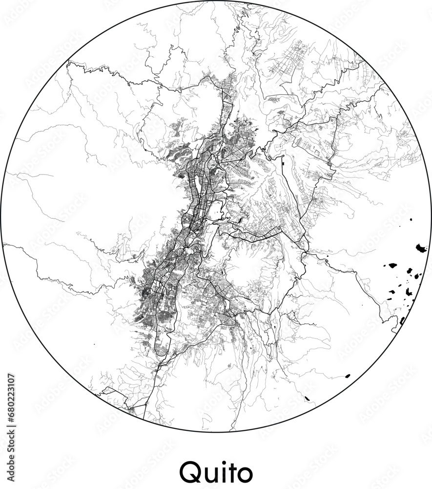 Minimal City Map of Quito (Ecuador, South America) black white vector ...