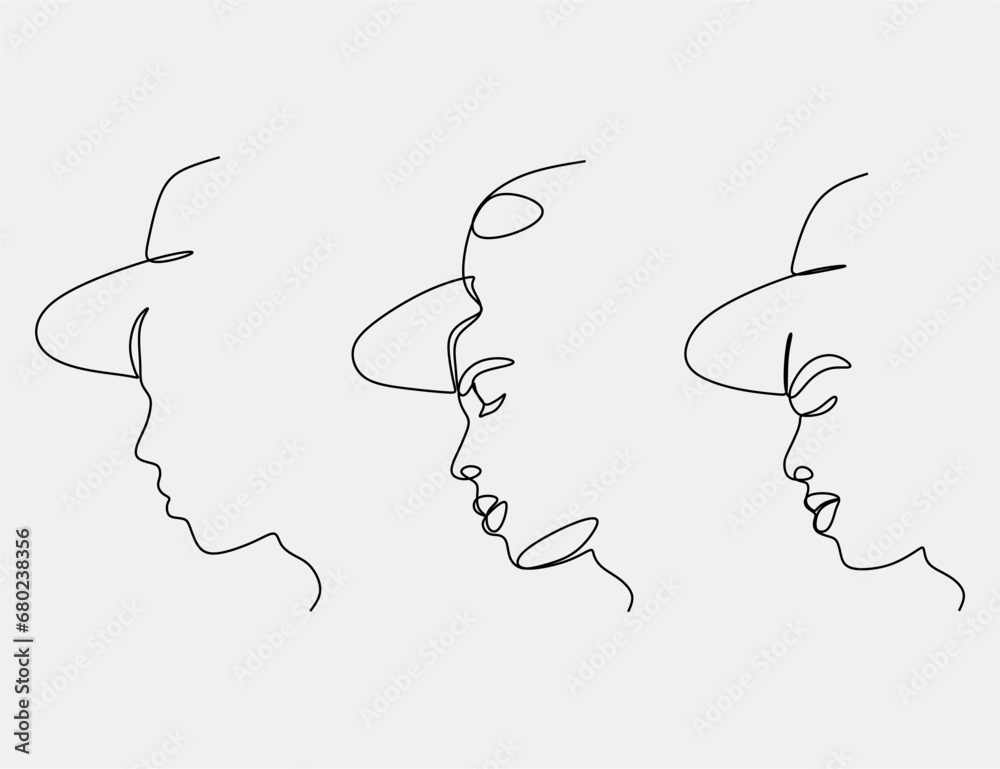 Continuous line of a male body. Vector portrait of a strong man. Vector ...