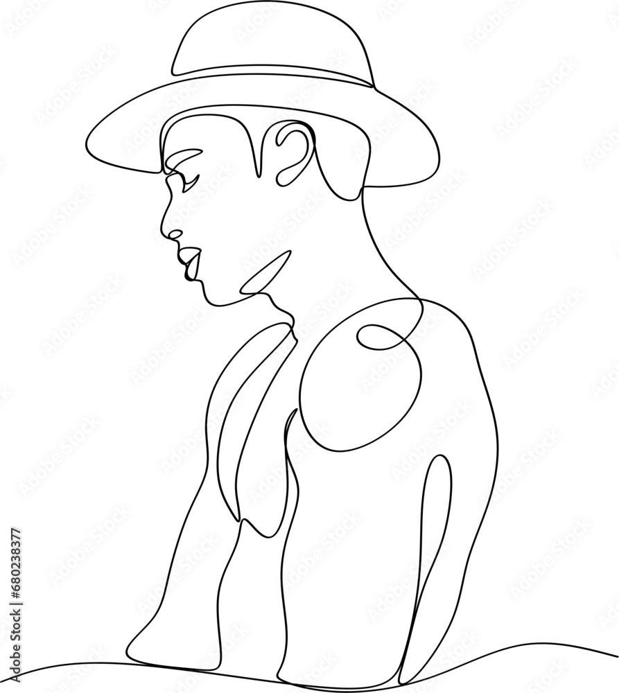 Continuous line of a male body. Vector portrait of a strong man. Vector ...