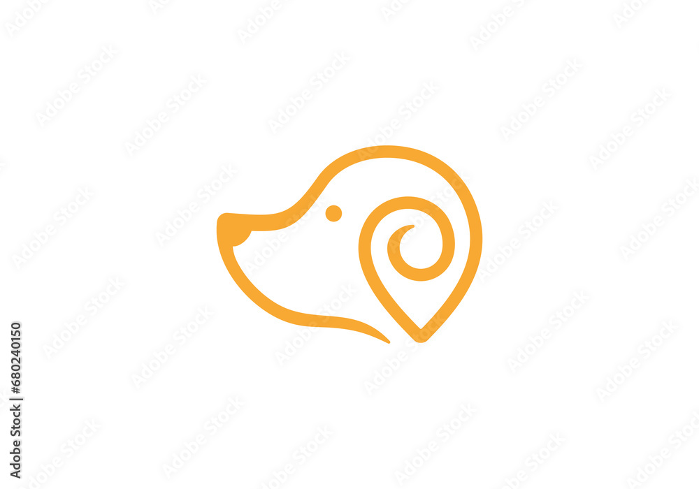 head dog and pin logo design. pet care white linear style concept ...