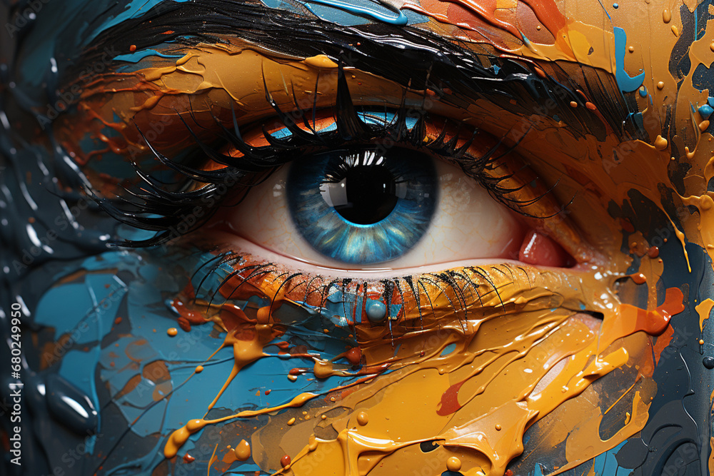 Abstract tears cascading down a face devoid of vibrant hues, capturing ...