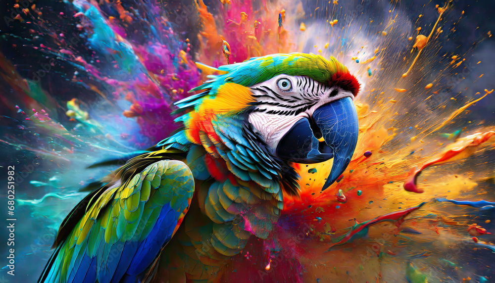 Colorful Macaw Parrot Bird exploding colors - Paint platter explosion ...