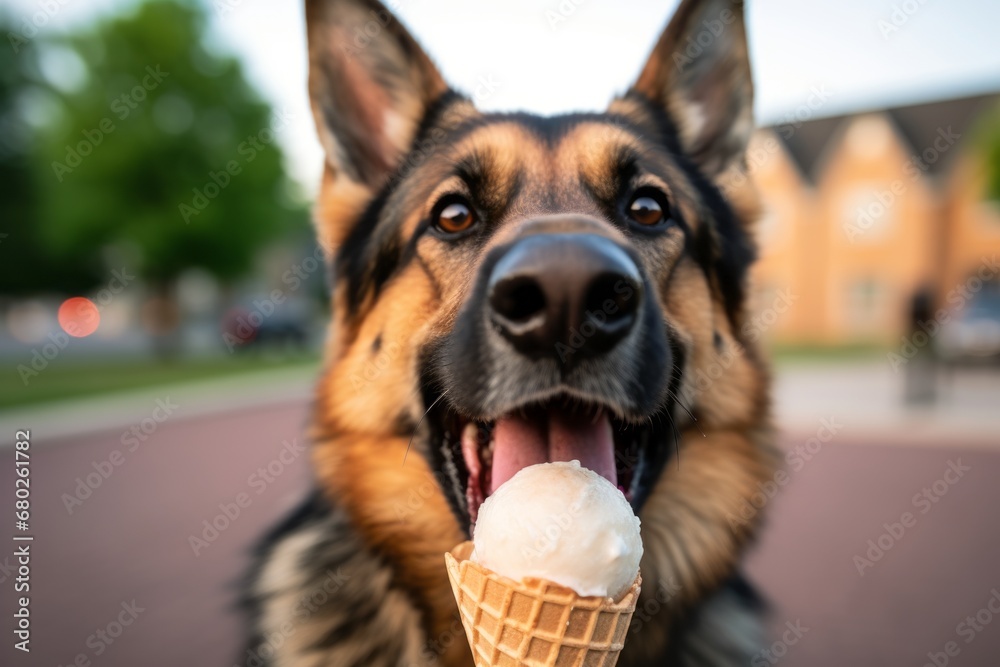 cute german shepherd licking an ice cream cone isolated in dog parks ...