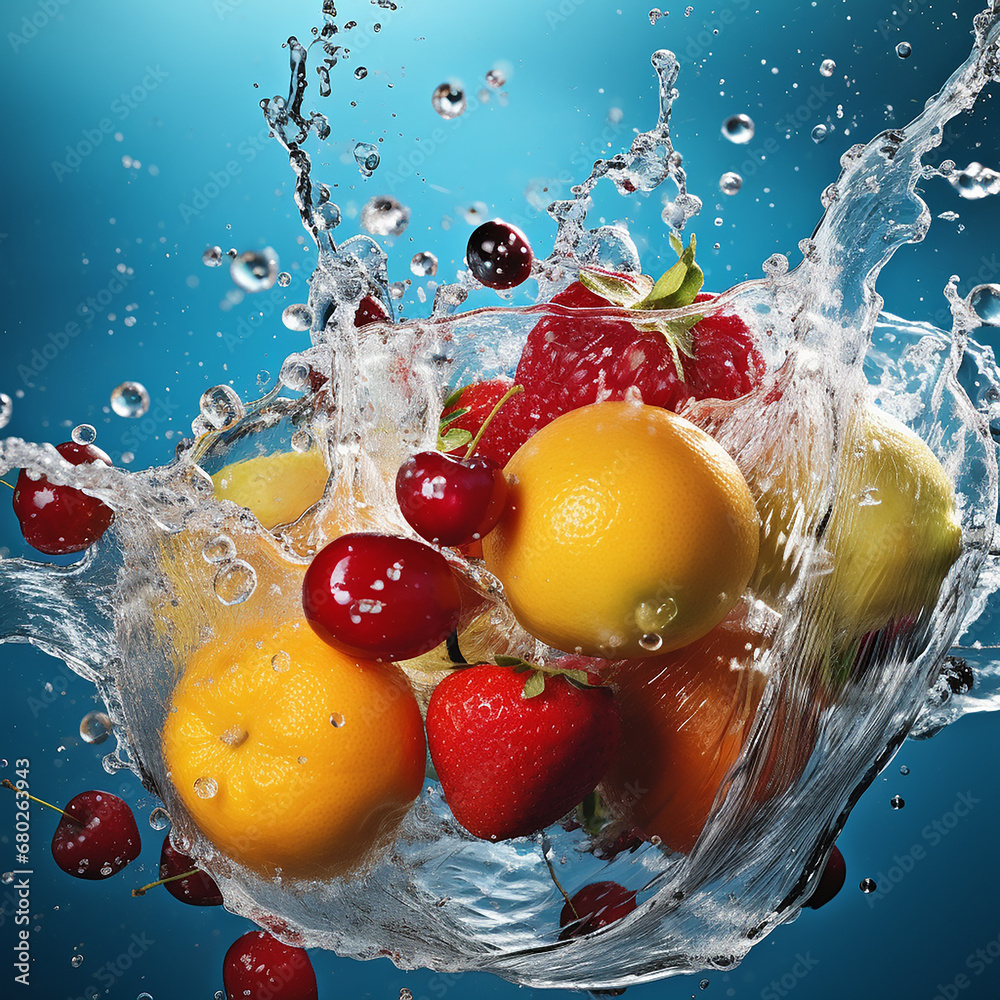 AI-Generated Image Fruit Splash Water Splash Fruit Slice Droplets ...