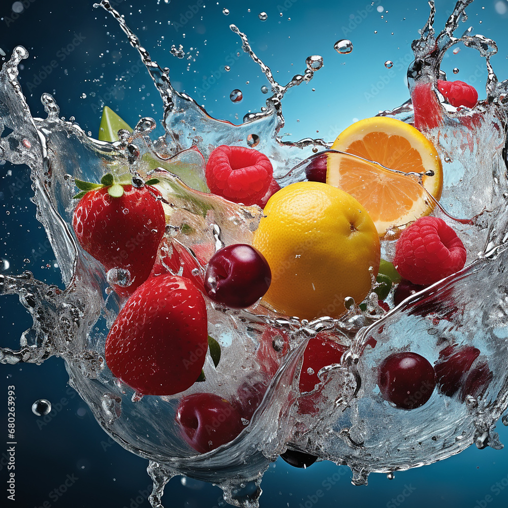 AI-Generated Image Fruit Splash Water Splash Fruit Slice Droplets ...