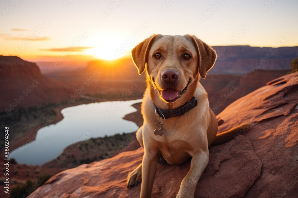 Medium shot portrait photography of a happy labrador retriever watching ...