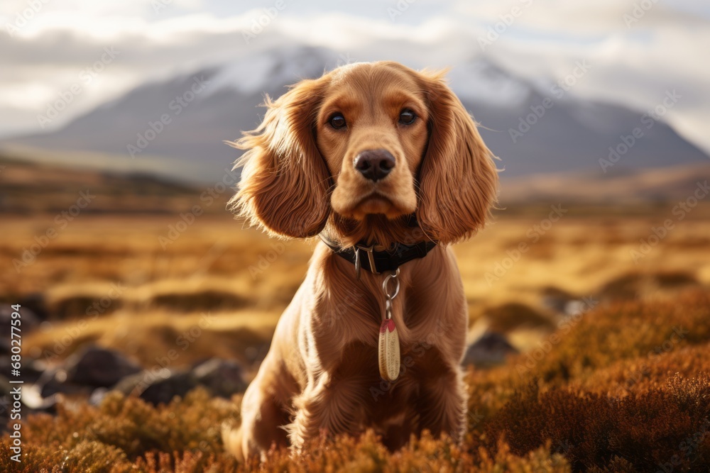 Environmental portrait photography of a cute cocker spaniel wearing a ...