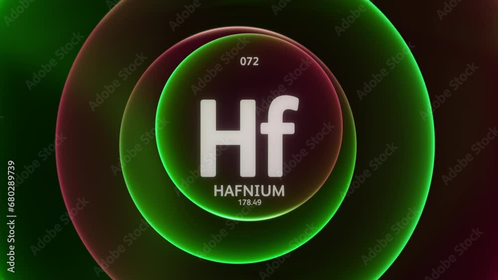 Hafnium as Element 72 of the Periodic Table. Concept animation on ...
