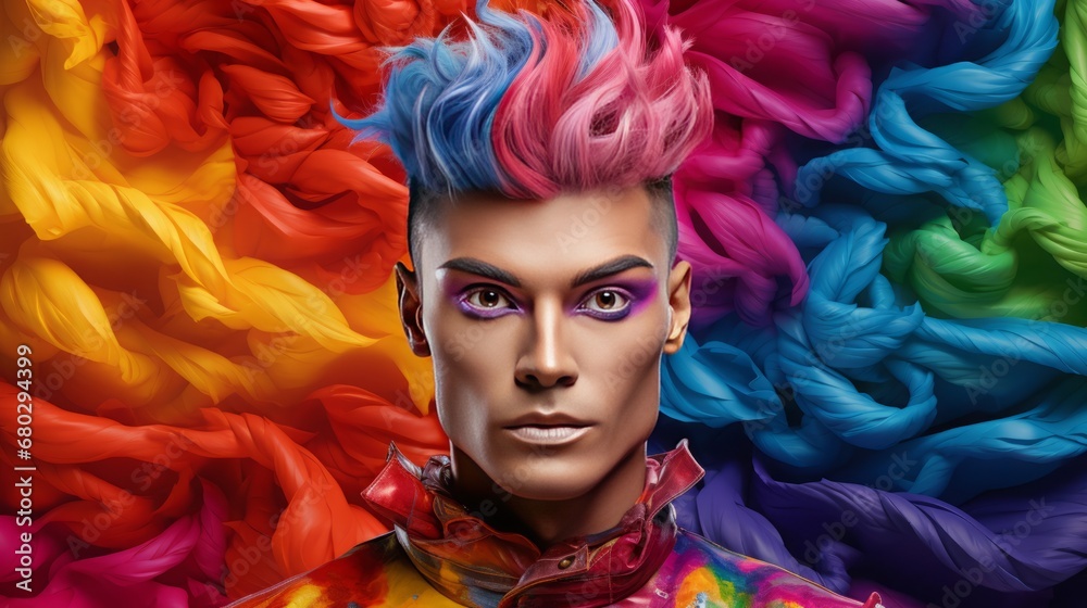 male portrait, rainbow color scheme, concept: celebrate diversity and ...