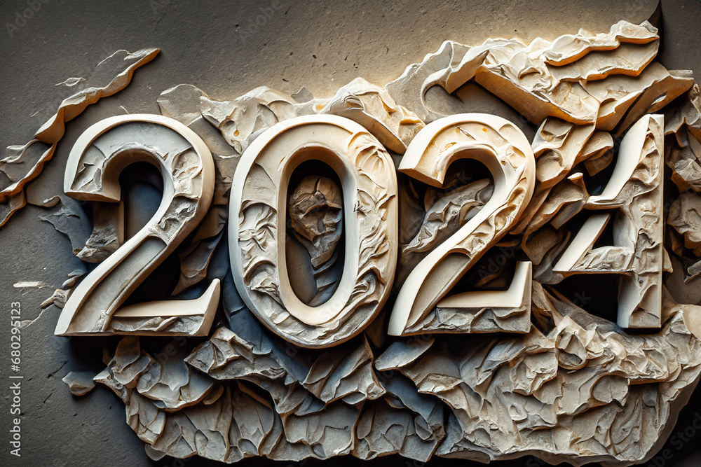 The year 2024 carved in stone Stock Illustration | Adobe Stock
