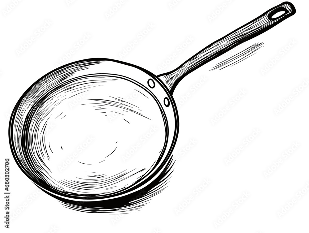 A Black And White Drawing Of A Pan - Object on white - kitchen utensil ...