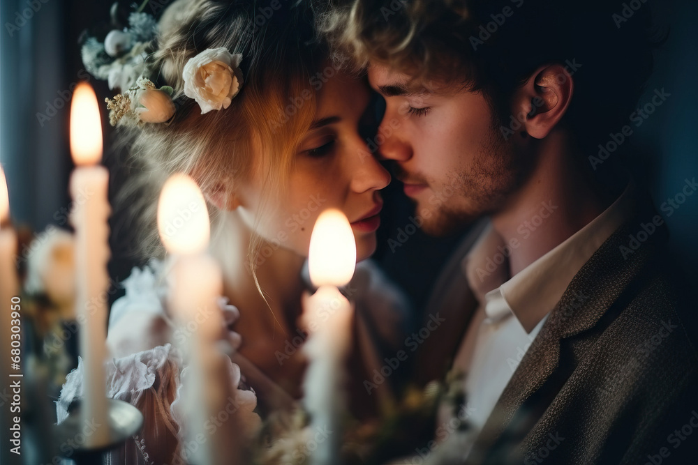 Generative AI of intimate wedding couple sharing a moment by ...