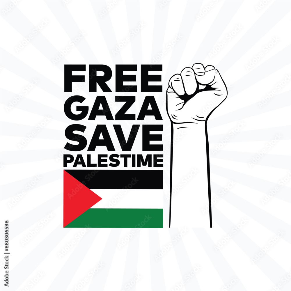 Free Gaza , Save Palestine vector typography template design with fist ...