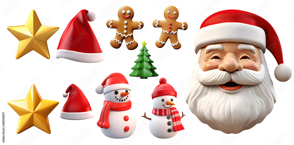 Festive 3D Renderings: Santa Claus, Snowman, Tree, Star, and ...