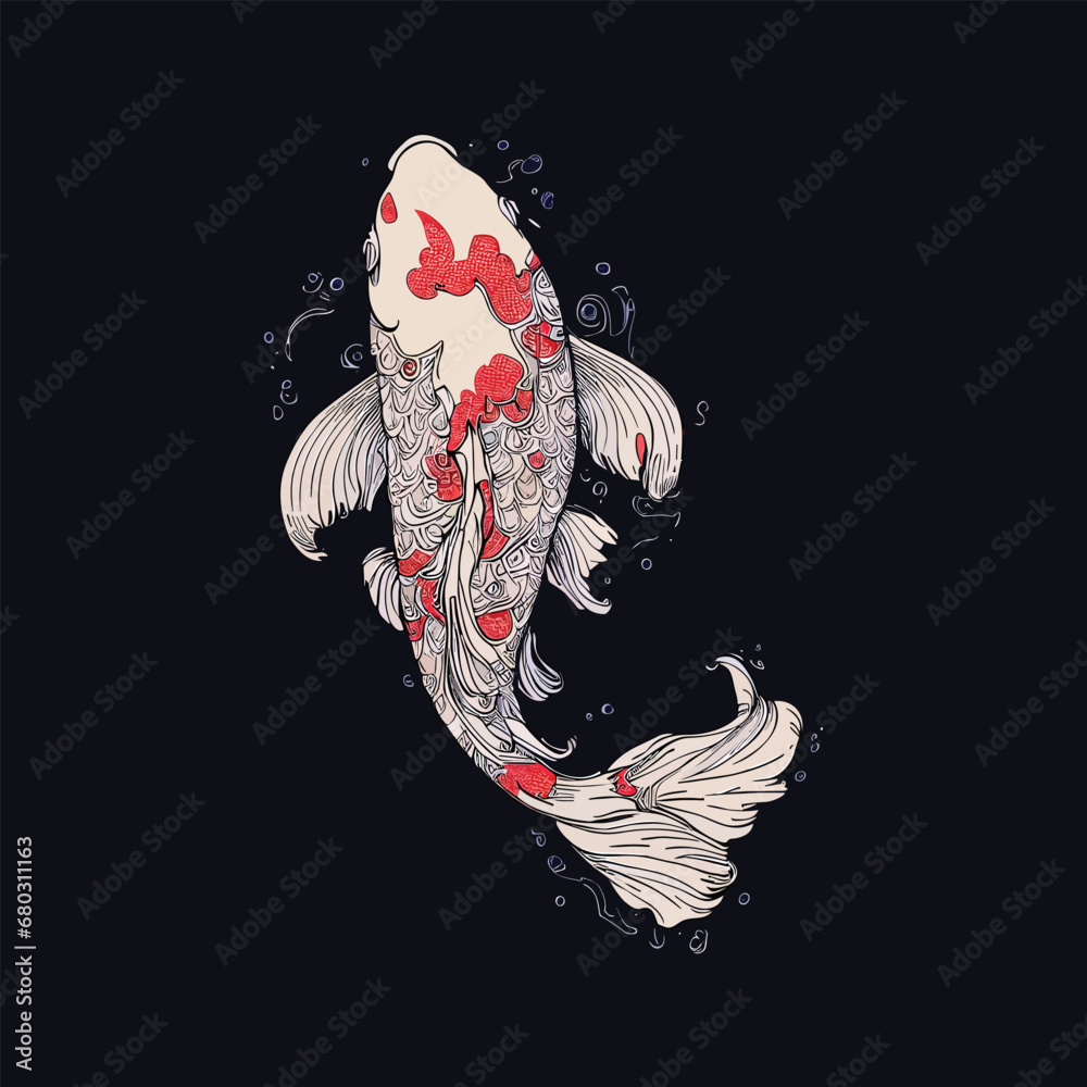 Hand drawn koi fish Asian Traditions of Japanese and Chinese koi carp ...