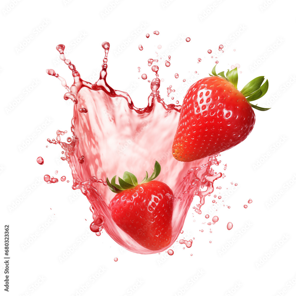 Sweet fresh strawberry juice or jam falling splash with strawberry. Red ...