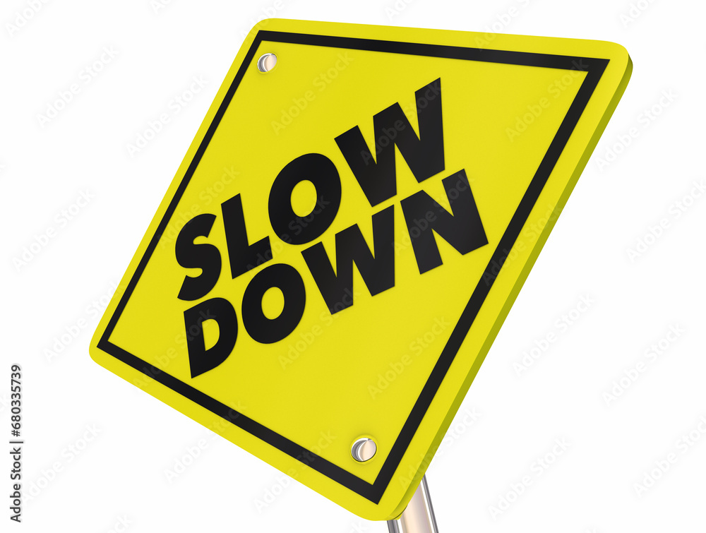Slow Down Yellow Warning Sign Reduce Speed Be Careful Danger 3d ...