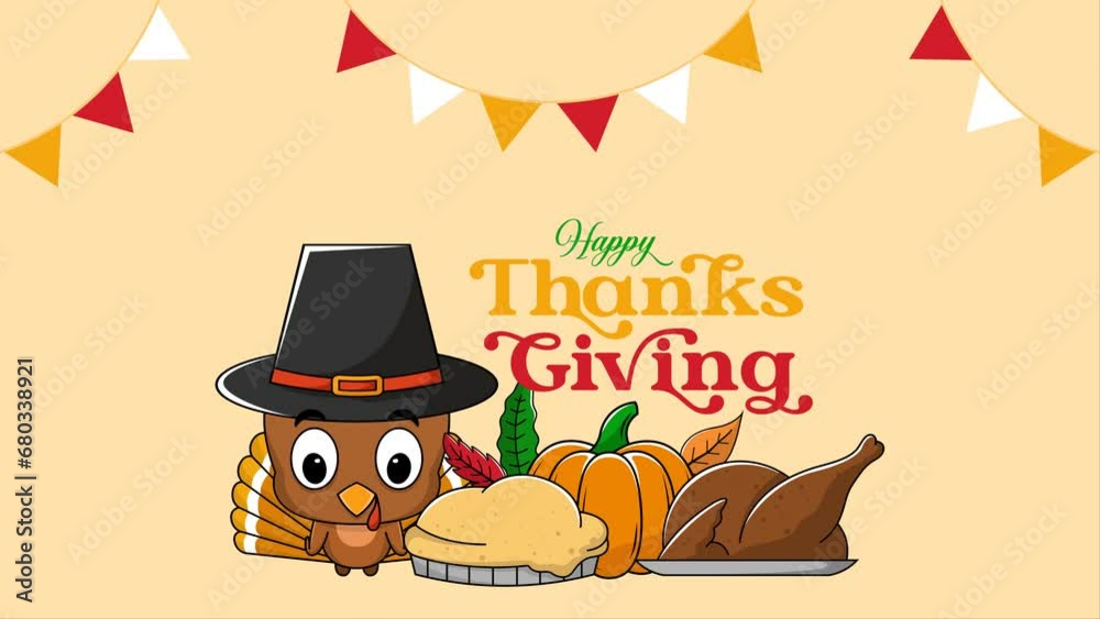 Happy Thanksgiving text animation decorated with cute cartoon images ...