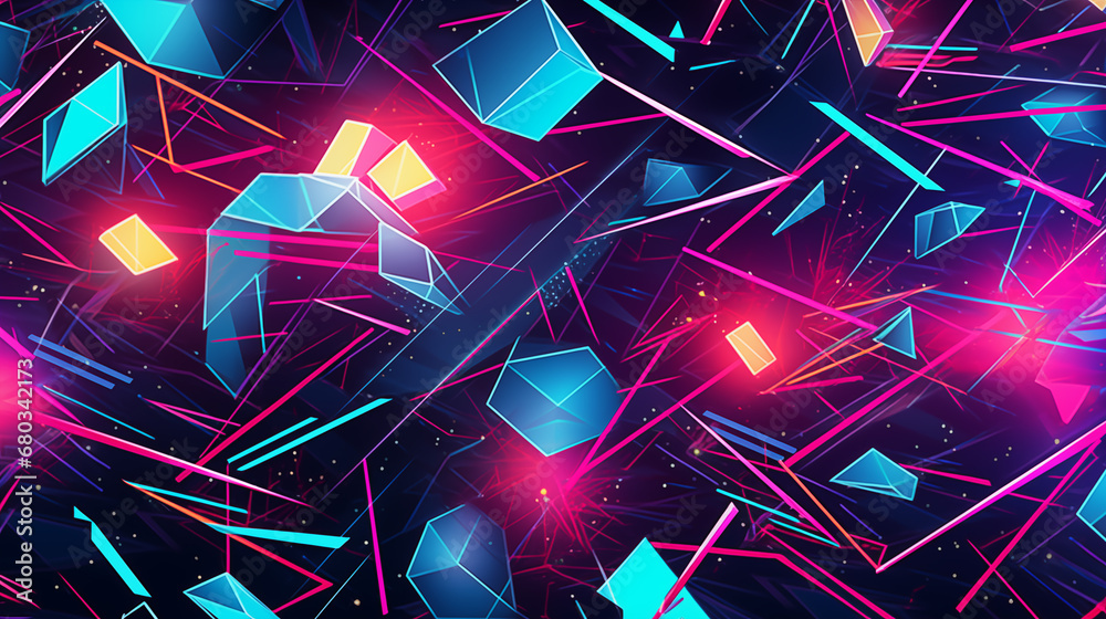 Abstract neon background with squares, cyberpunk style. Synth-wave ...