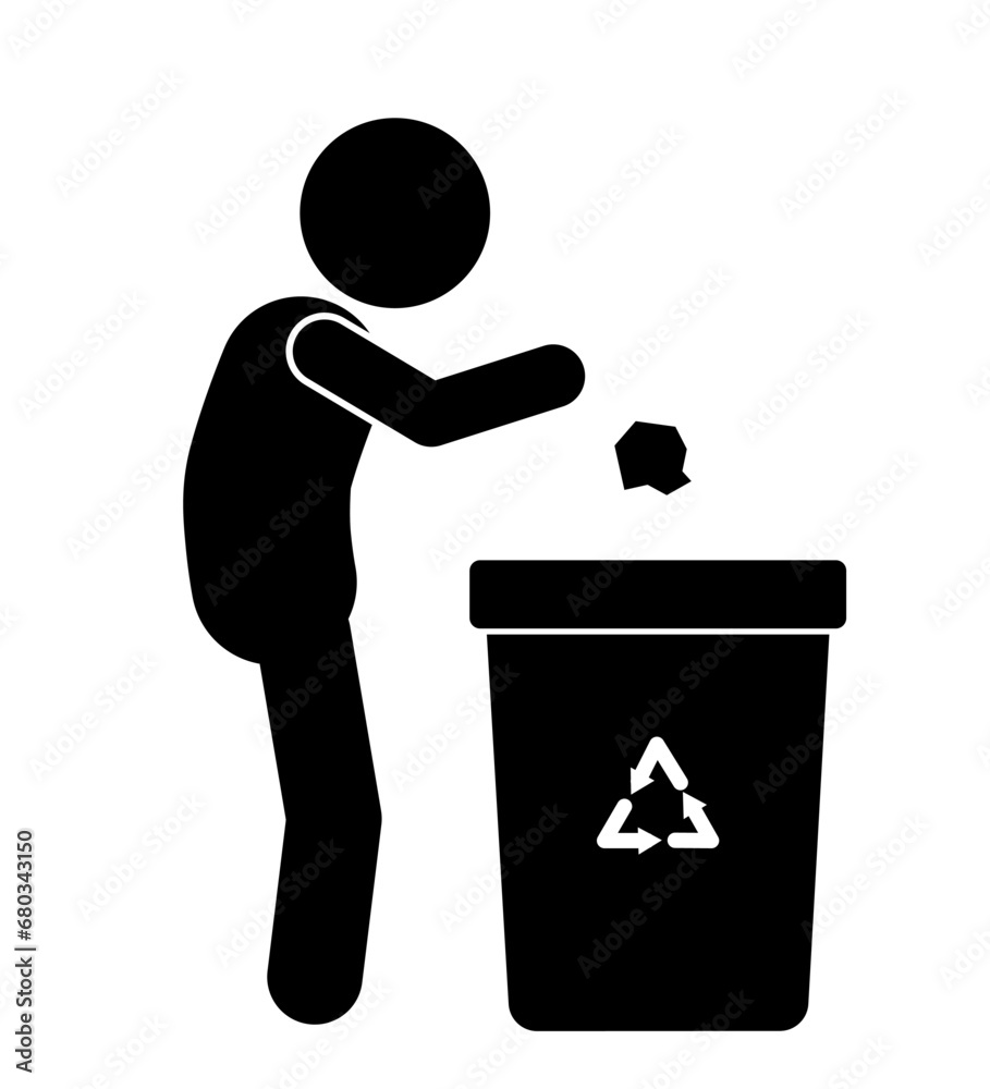 stick figure vector illustration, flat character throwing away trash ...