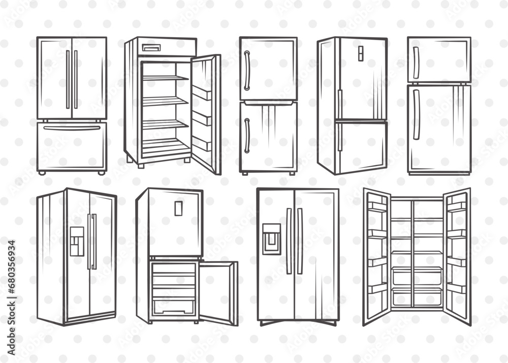 Refrigerator Clipart SVG Cut File | Retro Refrigerator Svg | Freezer ...