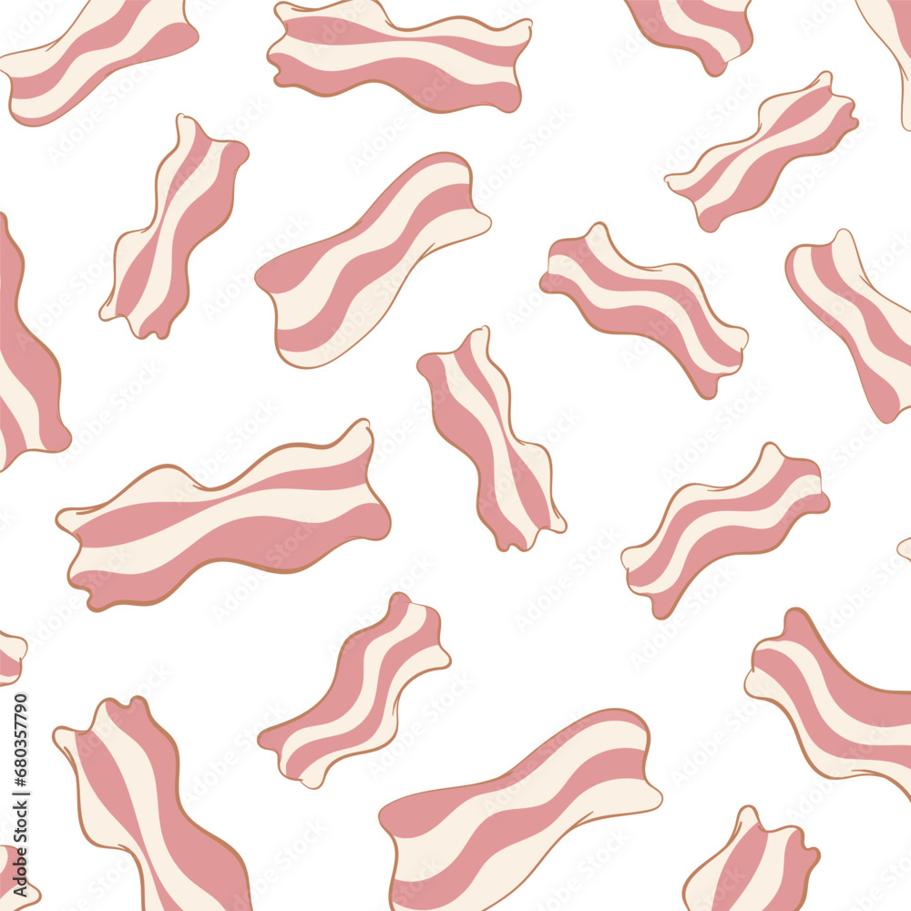 Bacon pattern background. cartoon style. Bacon isolated on a white ...
