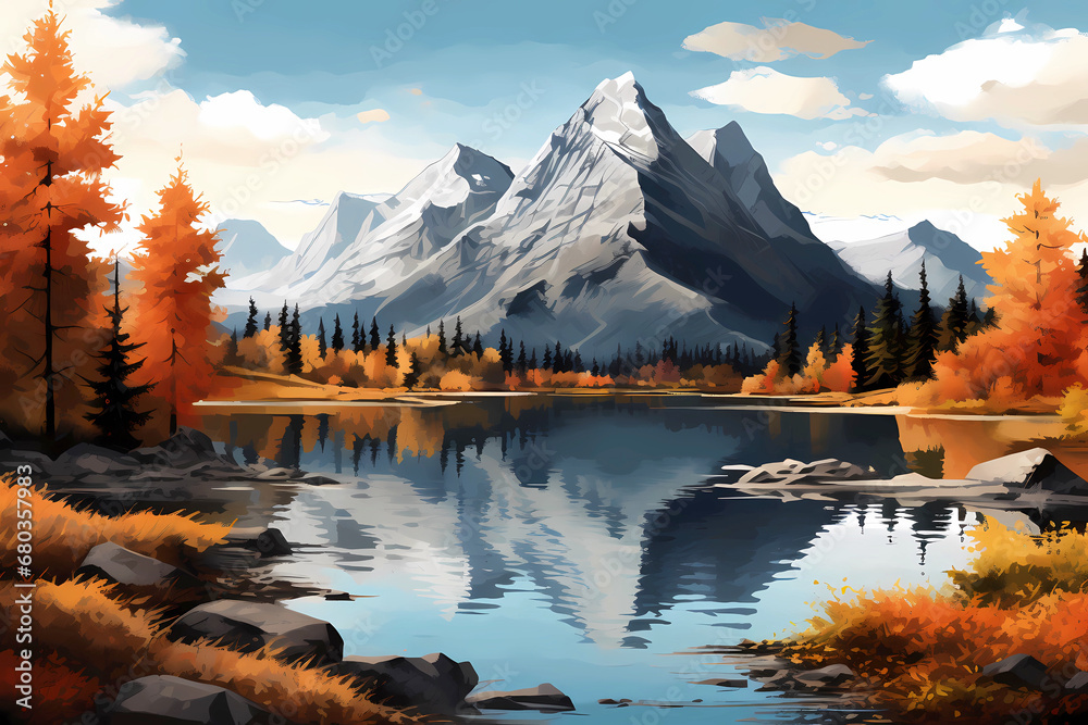 Digital Lake and Mountain Landscape Wallpaper,4K Natural Themed ...