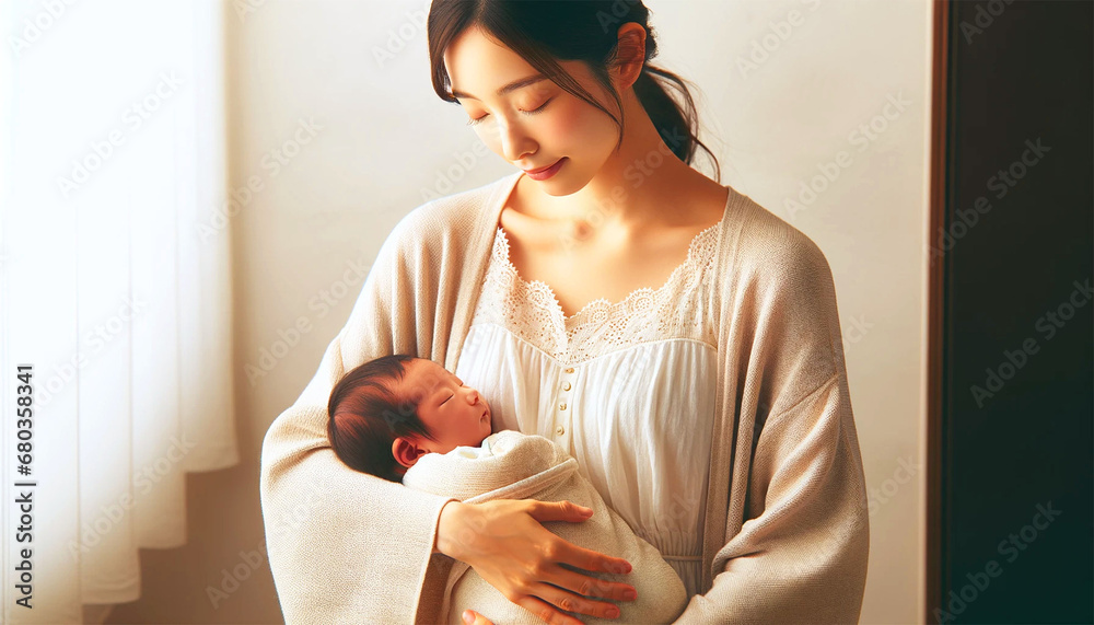 我が子を愛おしそうに抱く女性 Photos Adobe Stock