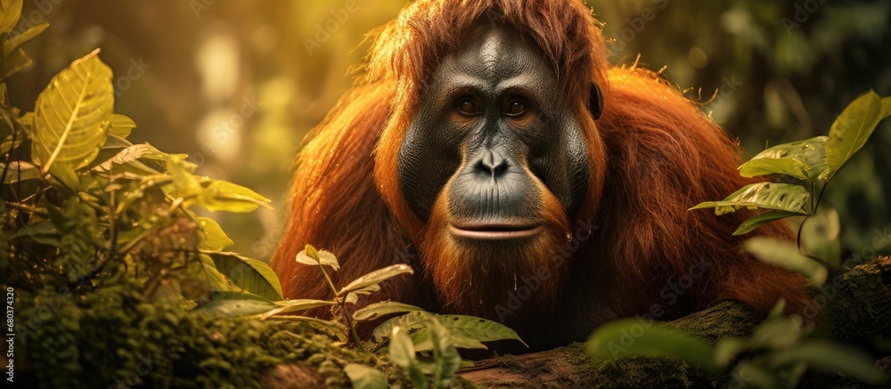 In the dense tropical jungle of Sumatra, an endangered great ape known ...