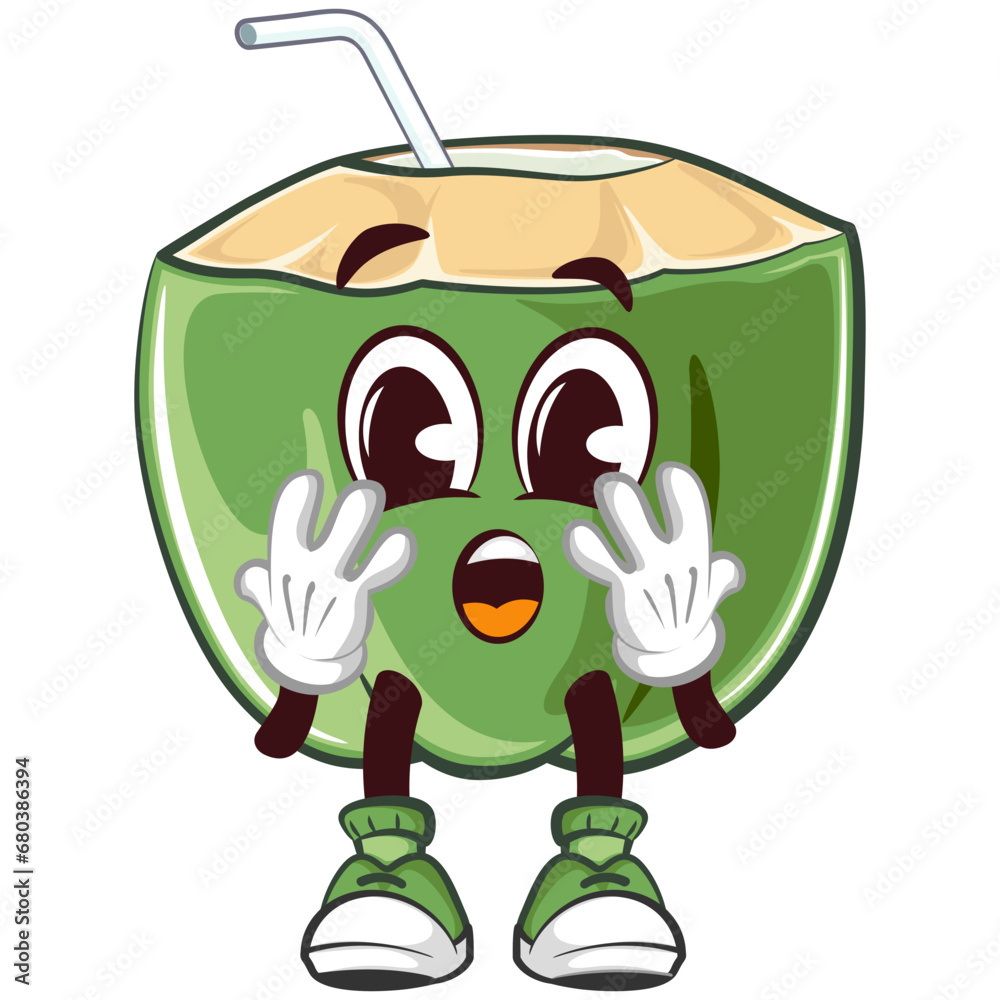 coconut drink character mascot with straw with funny face while ...