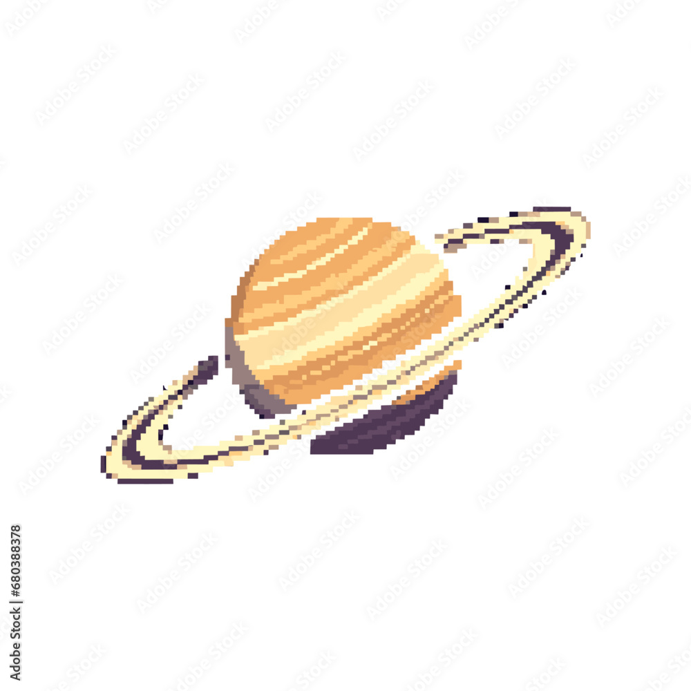 Saturn planet vector illustration in pixelated, pixel art, 8 bit, retro ...