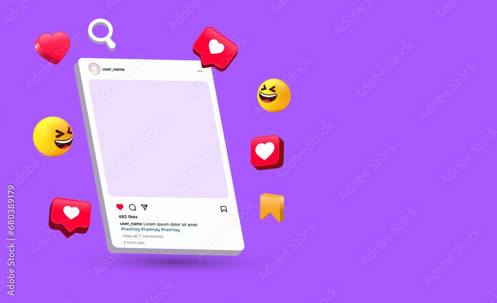Instagram Post Frame Mockup Template And 3d Heart Like In Speech Bubble