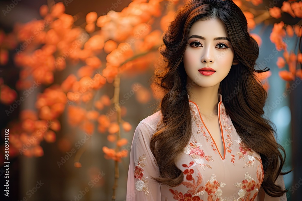 beautiful vietnamese model in a traditional ao dai costume Stock Photo ...
