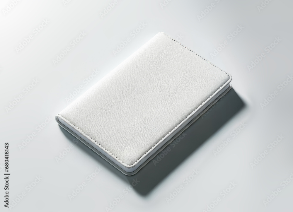Elegant white leather notebook mockup on soft grey background with ...