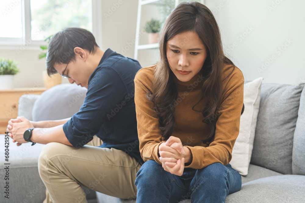 Breakup and depressed, asian young quarrel couple love fight ...
