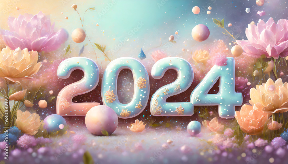 Word Number 2024 decorated with flower background. Modern New Year ...