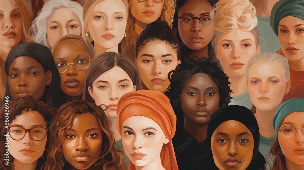A vibrant illustration showcasing a diverse group of women from various ...