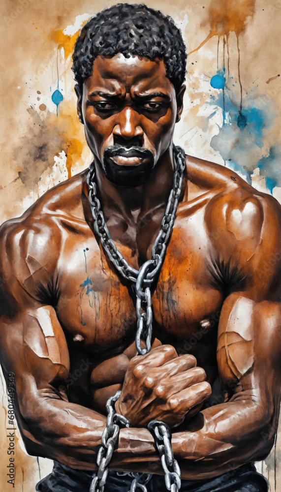 Black man in chains, breaking free. Black History Month illustration ...