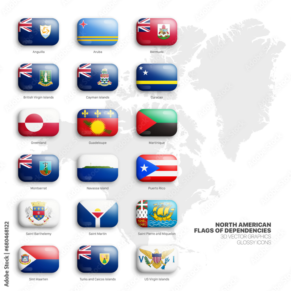North American Dependencies and Other Territories Flags 3D Vector ...