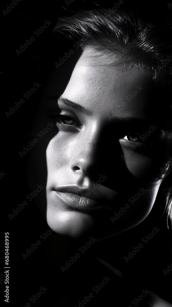 Low saturated artistic portrait of a model. The image is characterized ...